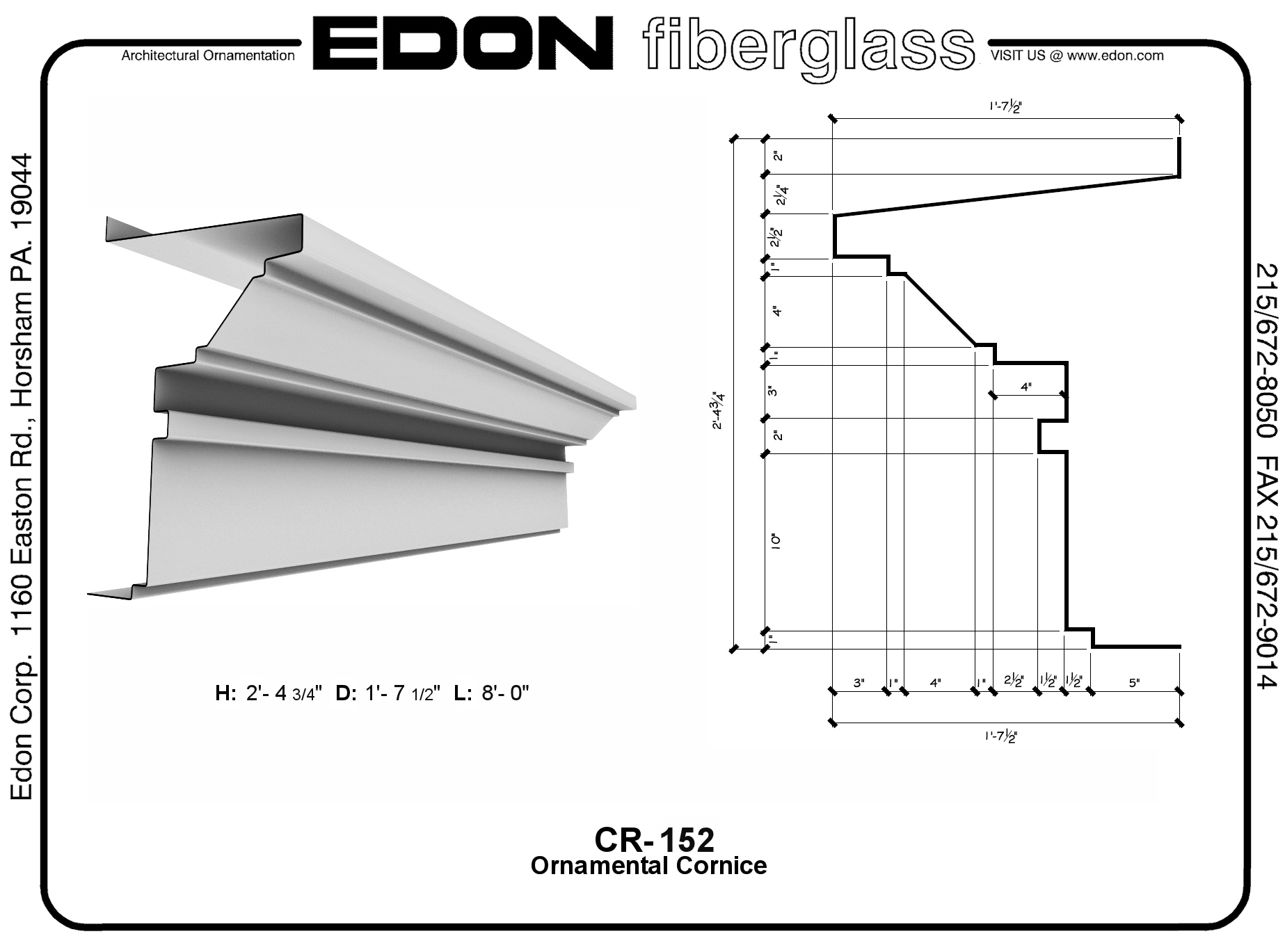 EDON Fiberglass Cornice CR152